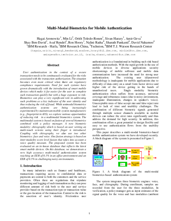 Pdf Multi Modal Biometrics For Mobile Authentication