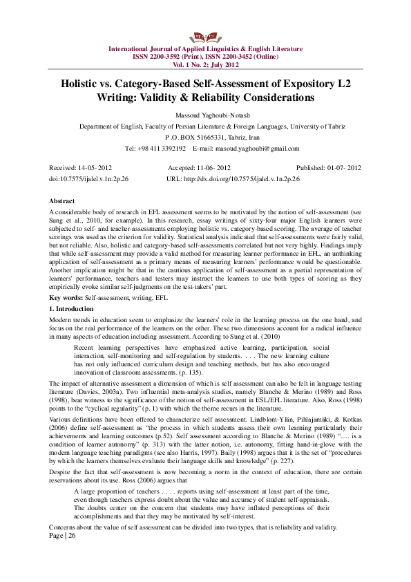 (PDF) Holistic vs. Category-Based Self-Assessment of Expository L2 ...