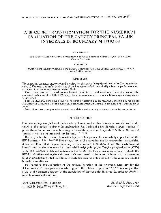 (PDF) A bi-cubic transformation for the numerical evaluation of the Cauchy principal value ...