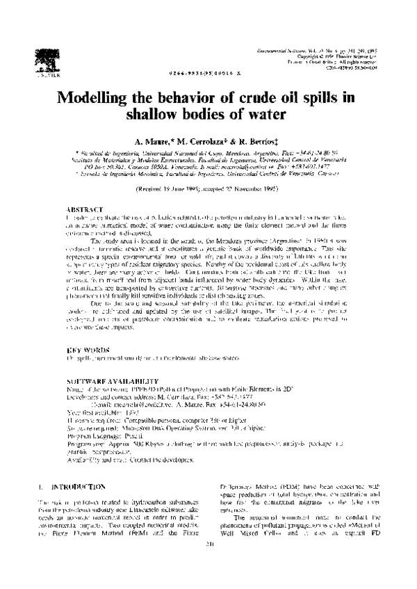 (PDF) Modelling the behavior of crude oil spills in shallow bodies of water