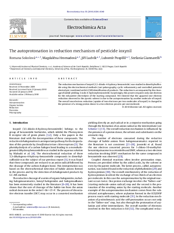(PDF) The autoprotonation in reduction mechanism of pesticide ioxynil