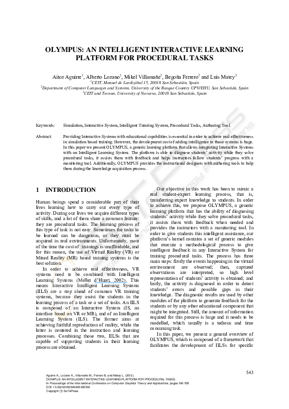 (PDF) OLYMPUS: AN INTELLIGENT INTERACTIVE LEARNING PLATFORM FOR PROCEDURAL TASKS