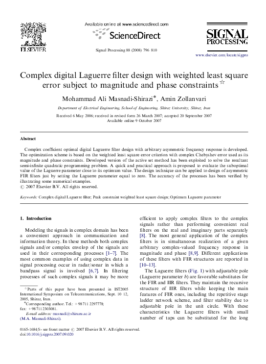 (PDF) Complex digital Laguerre filter design with weighted least square error subject to ...