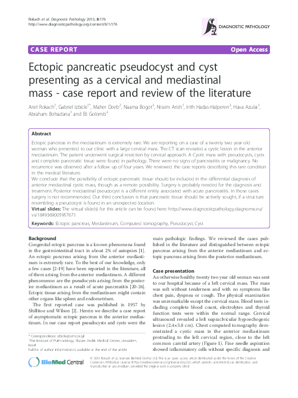 (PDF) Ectopic pancreas in a giant mediastinal cyst | Wim Jan van Boven - Academia.edu