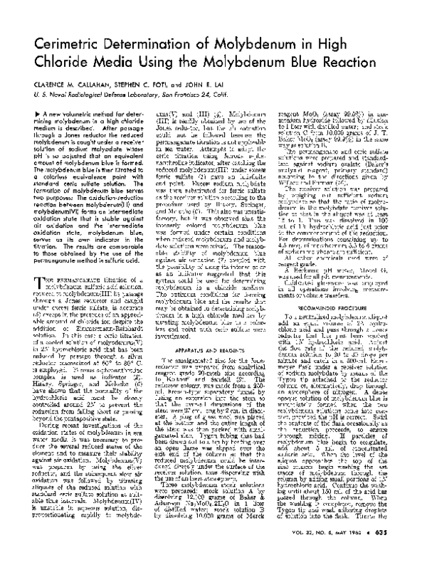 (PDF) The Cerimetric Determination of Molybdenum in High Chloride Media ...