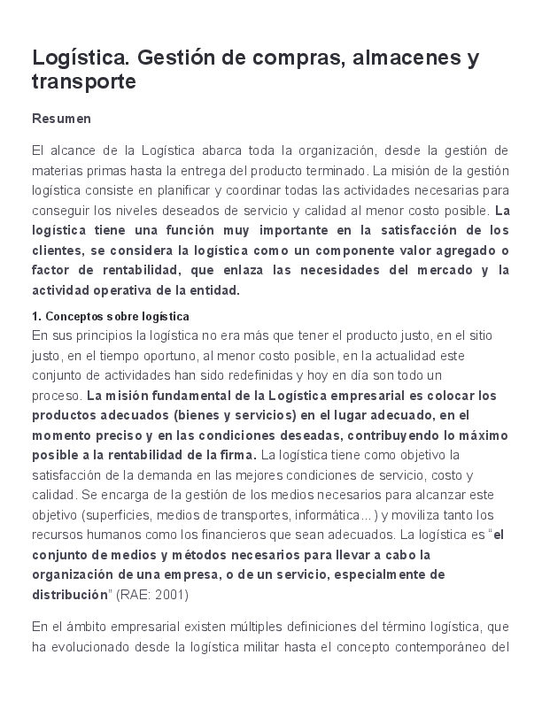 (DOC) Logística. Gestión de compras, almacenes y transporte