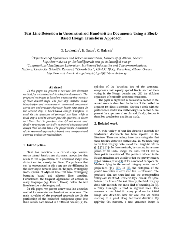 Pdf Text Line Detection In Unconstrained Handwritten Documents Using A Block Based Hough