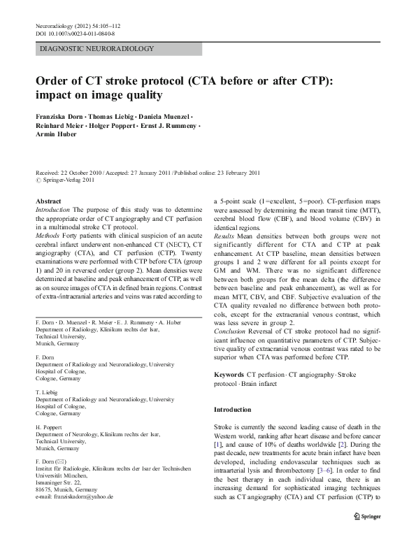 (PDF) Order of CT stroke protocol (CTA before or after CTP): impact on ...