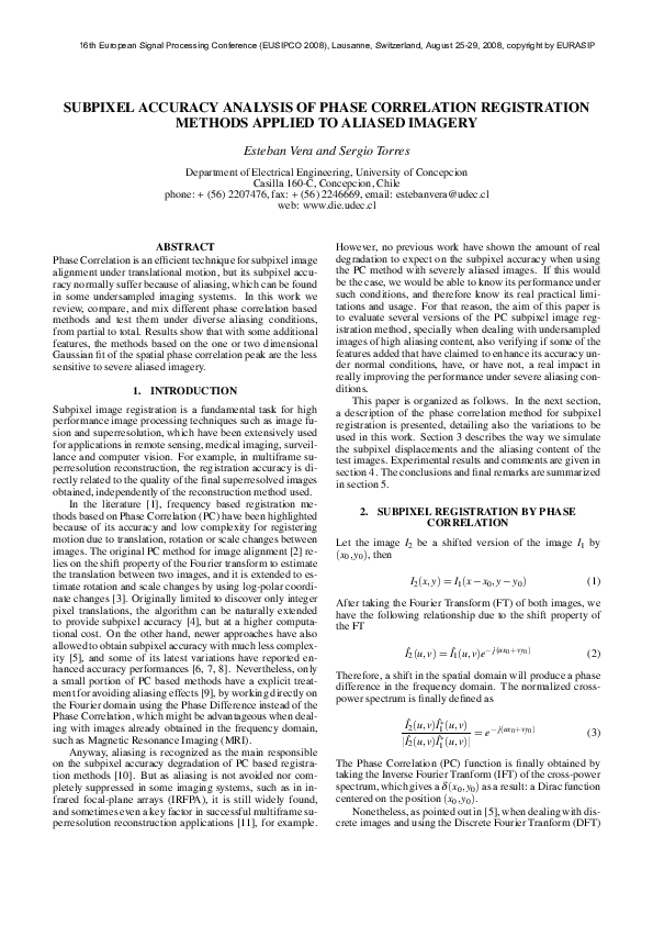 (PDF) Subpixel Accuracy Analysis of Phase Correlation Registration Methods Applied to Aliased ...