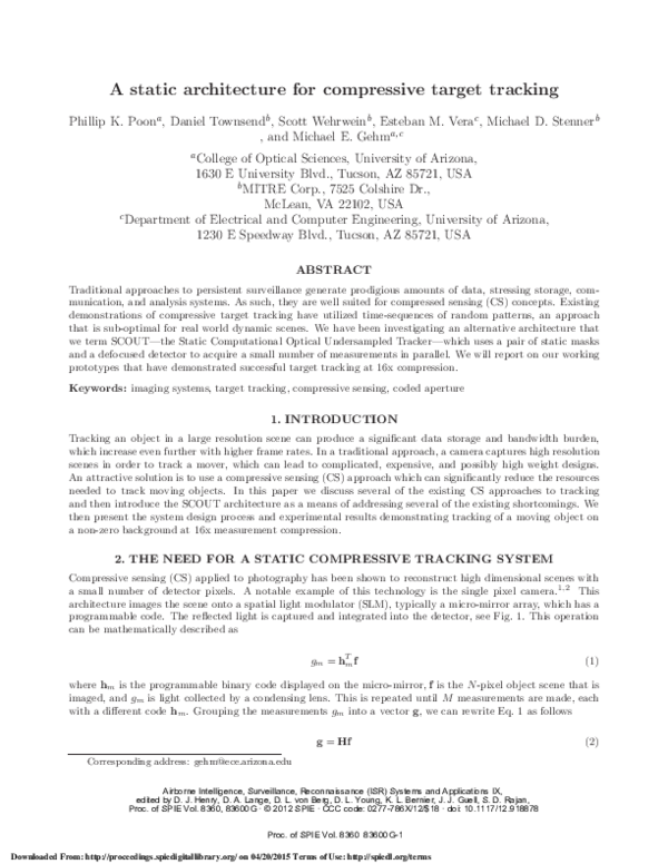 (PDF) A static architecture for compressive target tracking
