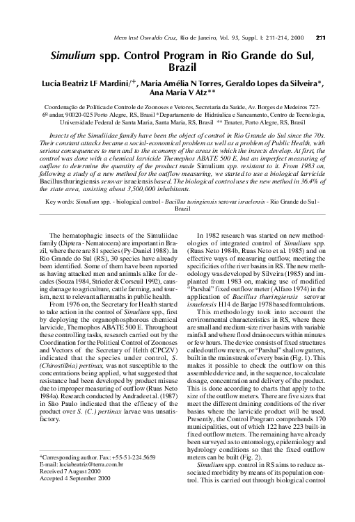 (PDF) Simulium spp. control program in Rio Grande do Sul, Brazil