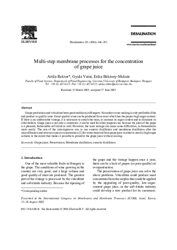 (PDF) Multi-step membrane processes for the concentration of grape juice