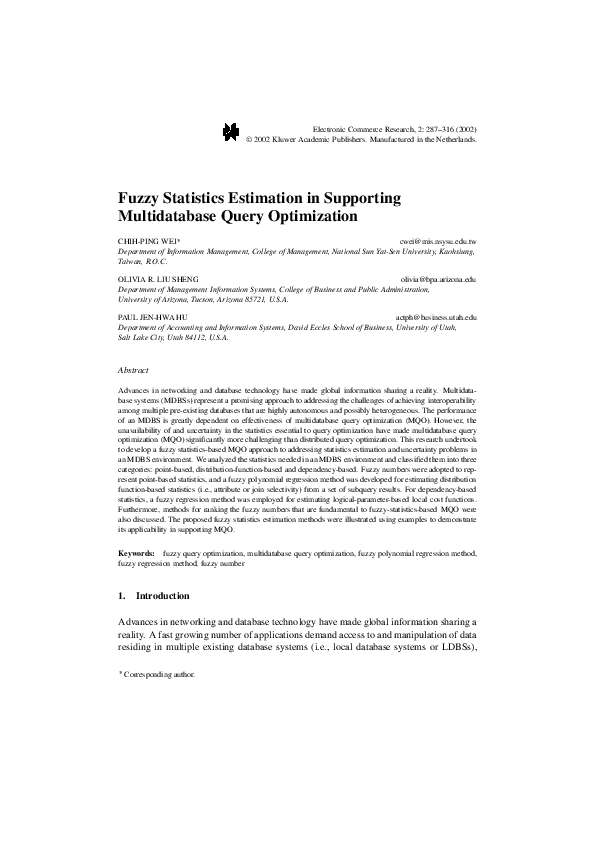 (PDF) Fuzzy statistics estimation in supporting multidatabase query optimization