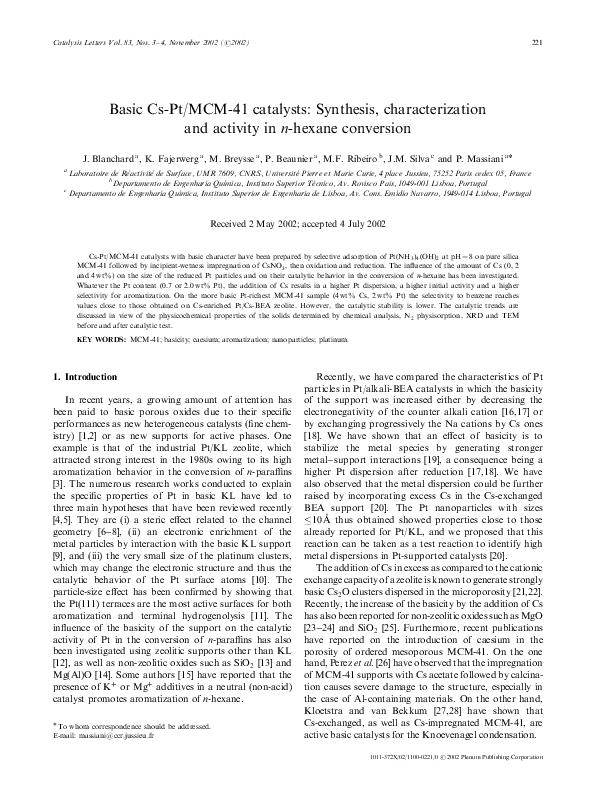 (PDF) Basic Cs-Pt/MCM-41 catalysts: Synthesis, characterization and ...