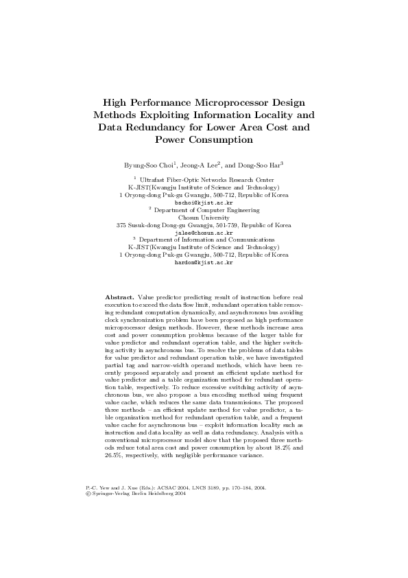 Pdf High Performance Microprocessor Design Methods Exploiting Information Locality And Data