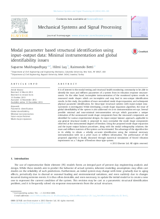 Pdf Modal Parameter Based Structural Identification Using Inputoutput Data Minimal