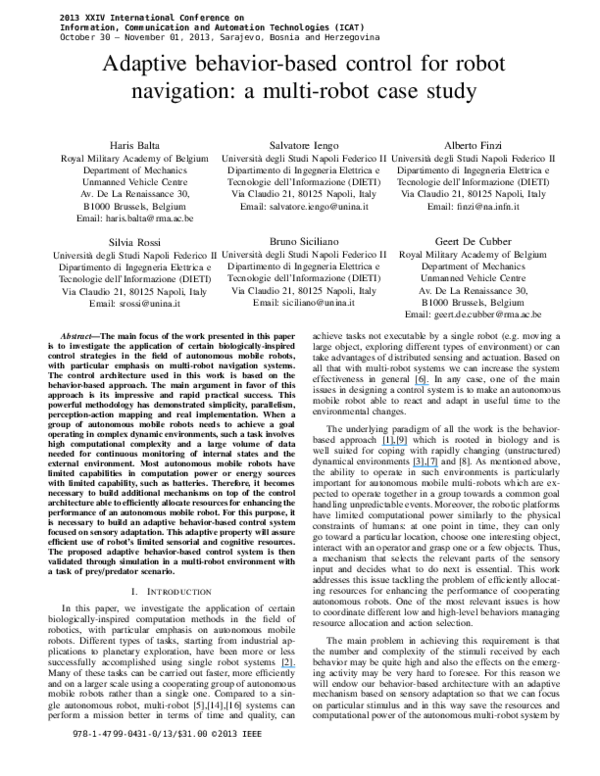 (PDF) Adaptive behavior-based control for robot navigation: A multi-robot case study