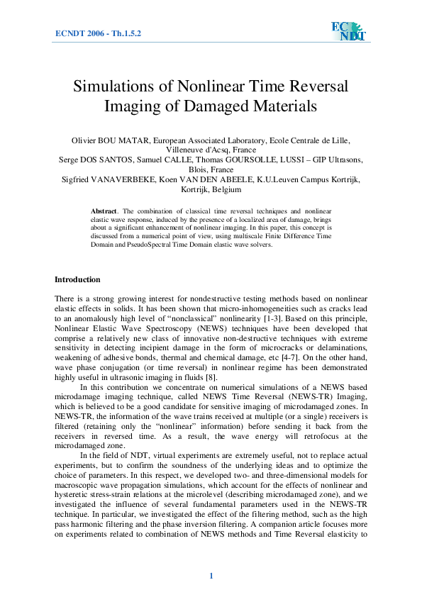 (PDF) Nonlinear Time Reversal Imaging of Damage