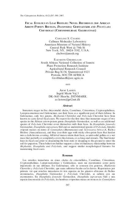 (PDF) Chaboo, C.S., E. Grobbelaar, & A. Larsen. 2007. Fecal ecology in ...