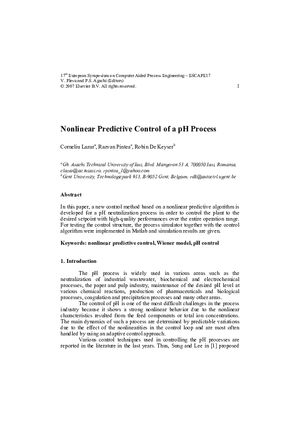 (PDF) Nonlinear predictive control of a pH process