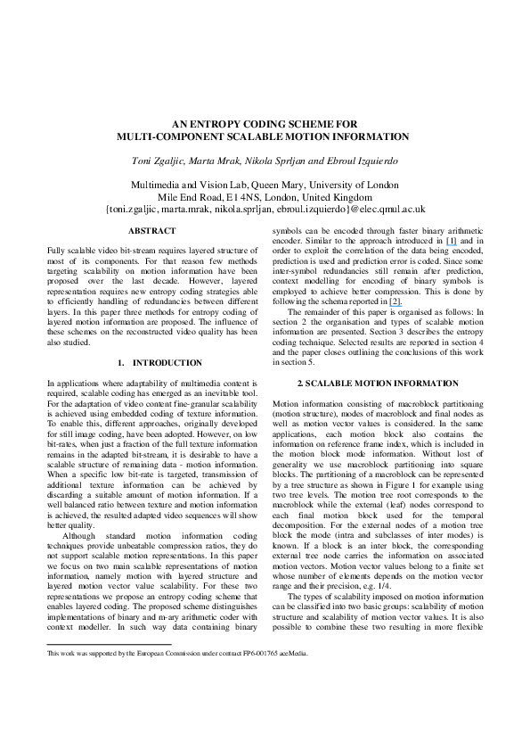 Pdf An Entropy Coding Scheme For Multi Component Scalable Motion