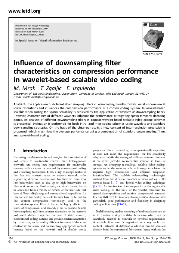(PDF) Influence of downsampling filter characteristics on compression performance in wavelet ...