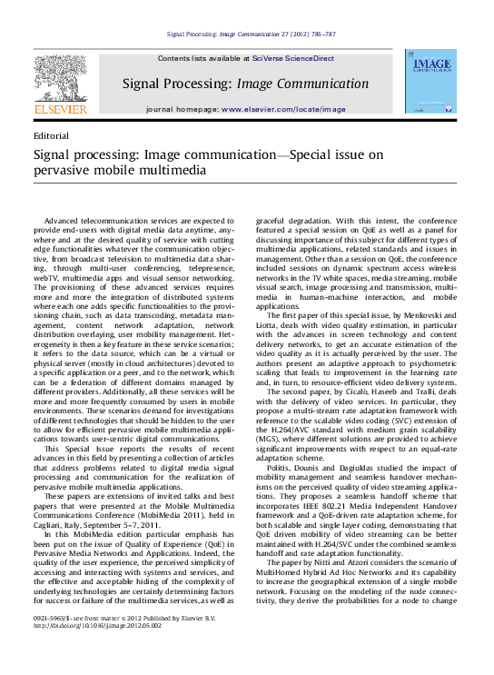 (PDF) Signal processing: Image communication, special issue on content ...