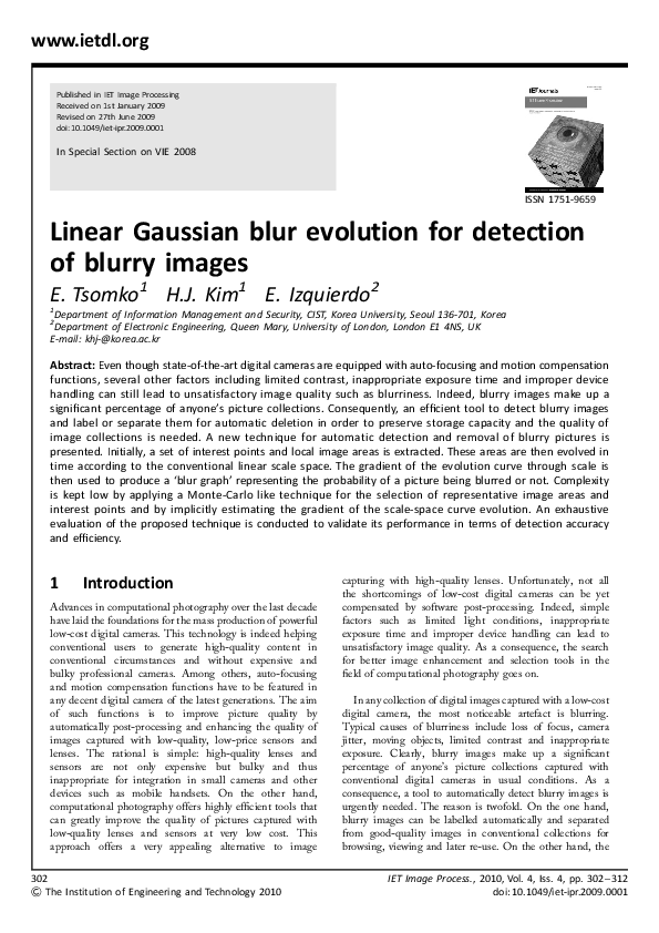 (PDF) Linear Gaussian blur evolution for detection of blurry images