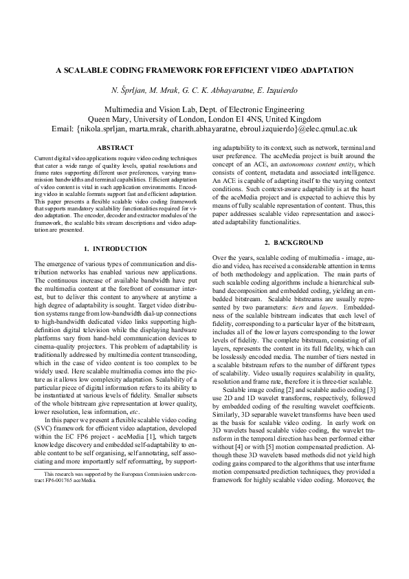 Pdf A Scalable Coding Framework For Efficient Video Adaptation