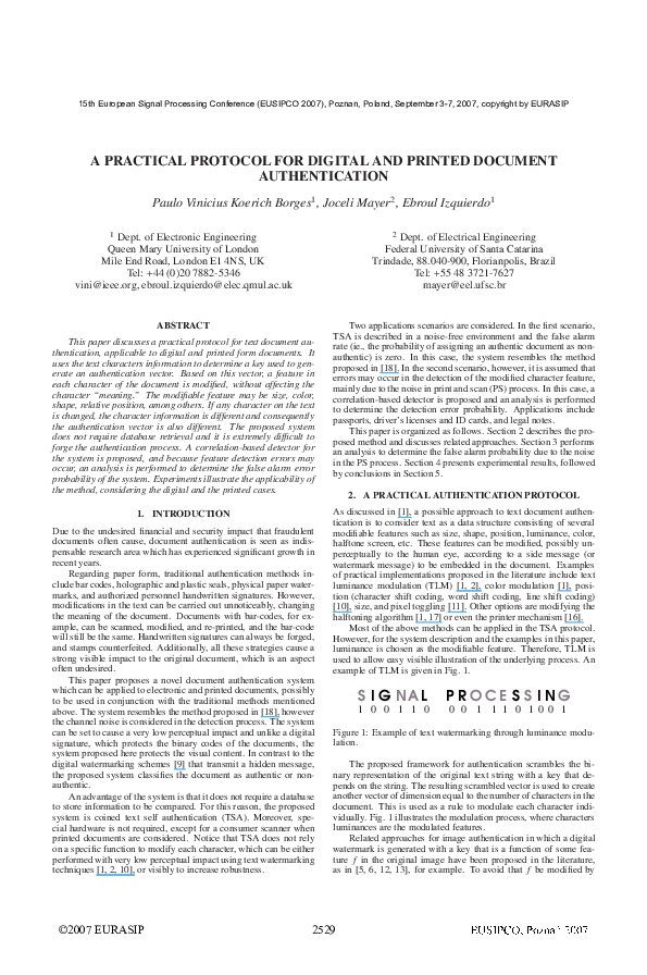 (PDF) A practical protocol for digital and printed document authentication