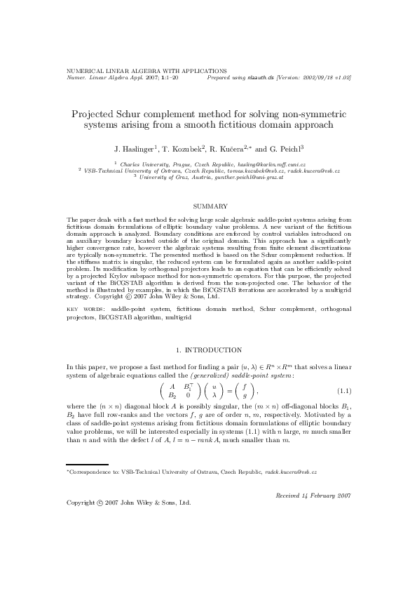 Pdf Projected Schur Complement Method For Solving Non Symmetric