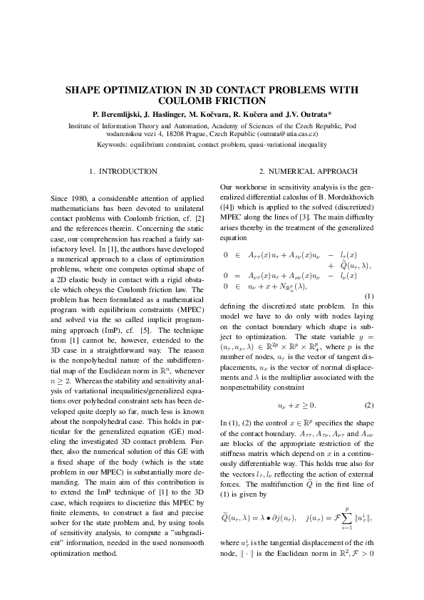 (PDF) Shape Optimization in Contact Problems with Coulomb Friction