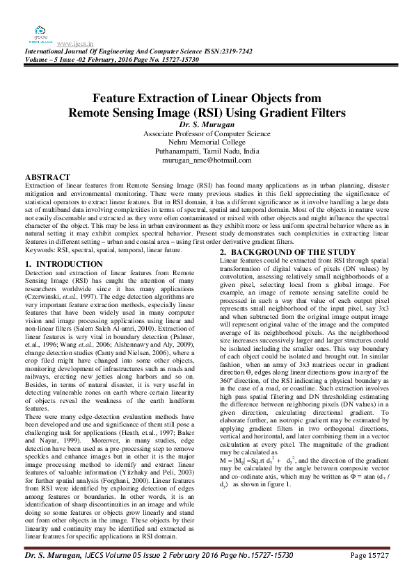 (PDF) Feature Extraction of Linear Objects from Remote Sensing Image (RSI) Using Gradient Filters