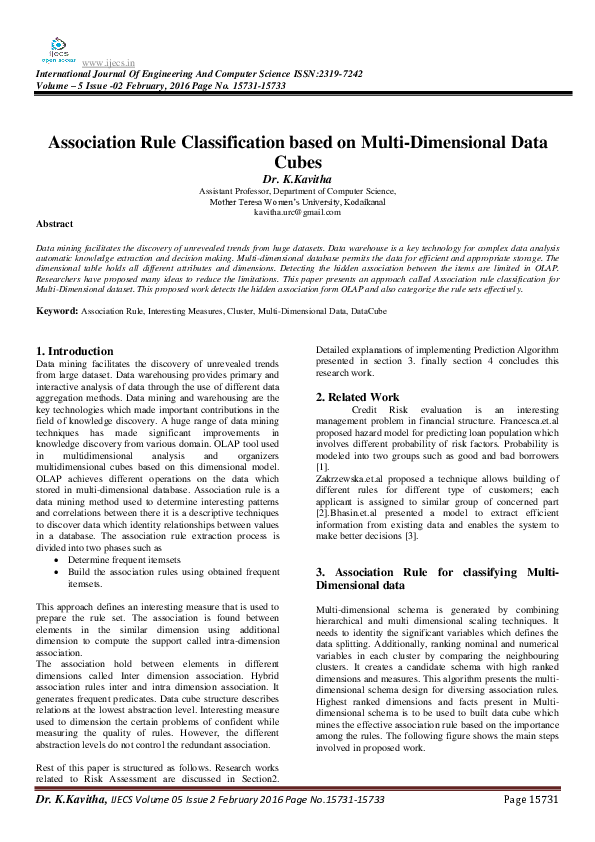 (PDF) Association Rule Classification based on Multi-Dimensional Data Cubes