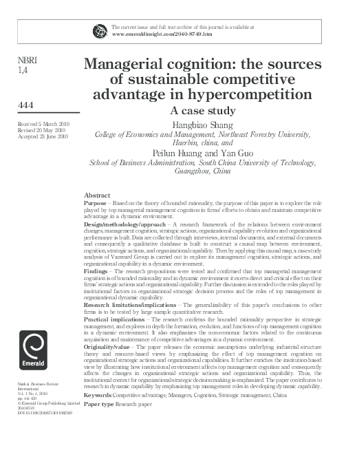 (PDF) Managerial cognition: the sources of sustainable competitive ...