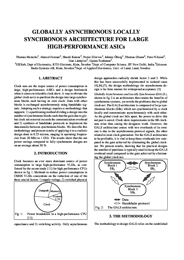 (PDF) Globally asynchronous locally synchronous architecture for large high-performance ASICs