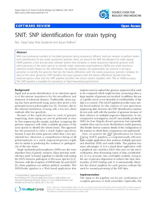 (PDF) SNIT: SNP identification for strain typing