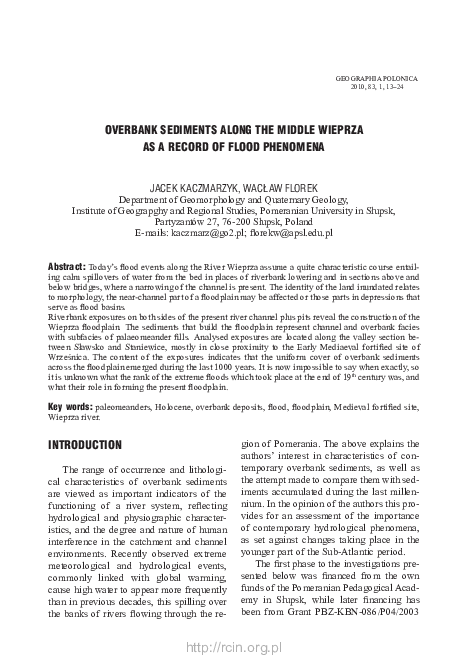 (PDF) Overbank sediments along the middle Wieprza as a record of flood ...
