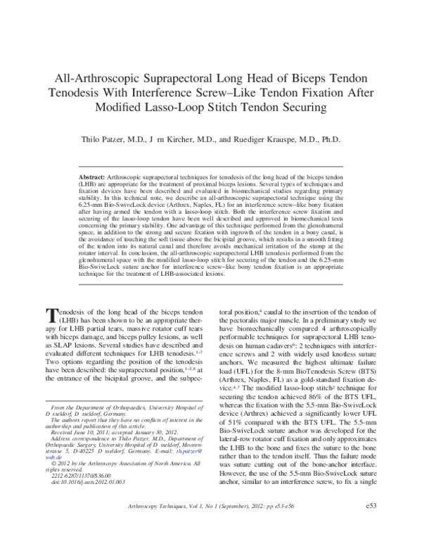 (PDF) All-Arthroscopic Suprapectoral Long Head of Biceps Tendon ...