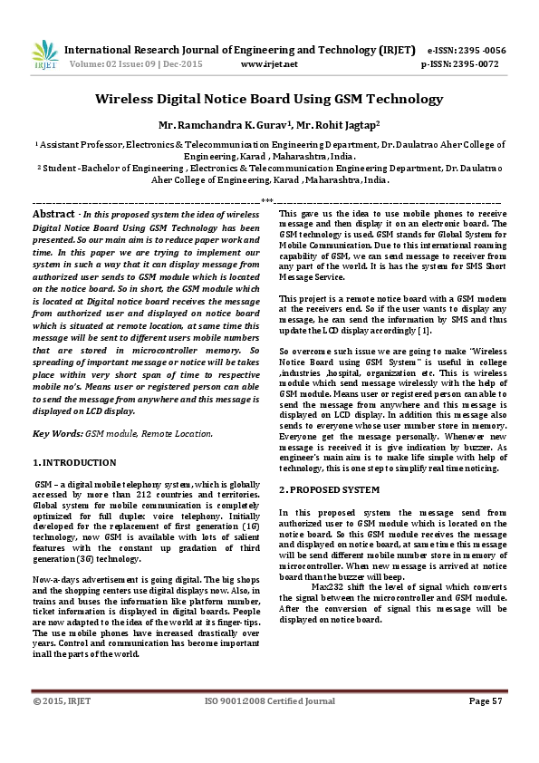 (PDF) Wireless Digital Notice Board Using GSM Technology