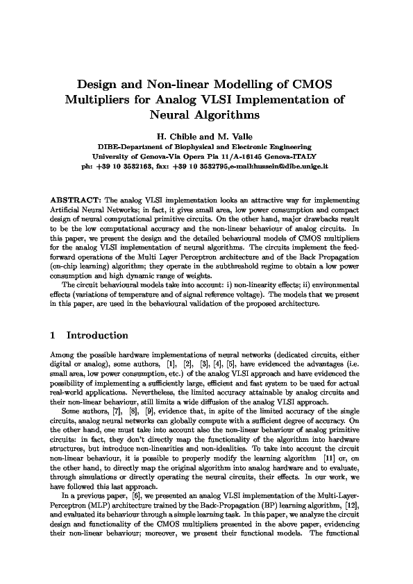 Pdf Cmos Multipliers For Analog Neural Networks 