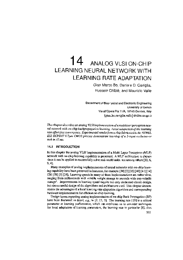 Pdf Analog Vlsi On Chip Learning Neural Network With Learning Rate Adaptation Maurizio Valle 