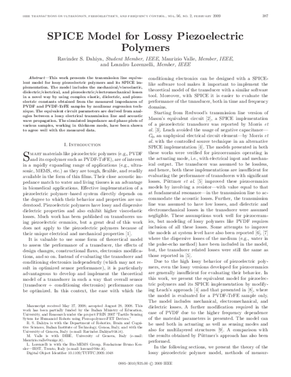 (PDF) SPICE model for lossy piezoelectric polymers