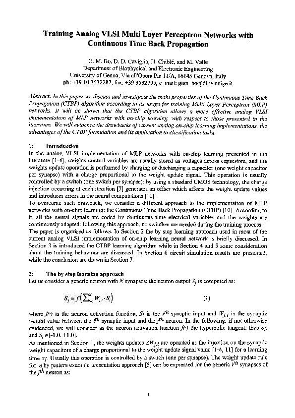 Pdf Training Analog Vlsi Multi Layer Perceptron Networks With Continuous Time Back Propagation