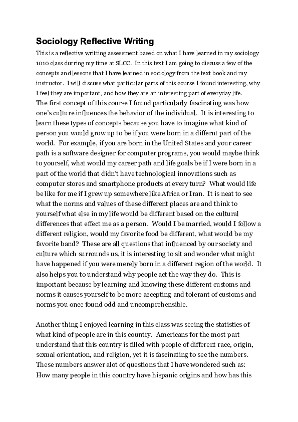 (DOC) Sociology Reflective Writing
