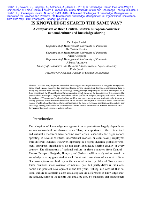 (PDF) Is knowledge shared the same way? A comparison of three Central ...