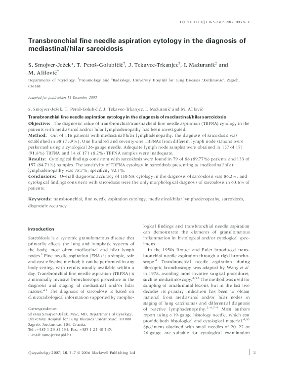 Pdf Transbronchial Fine Needle Aspiration Cytology In The Diagnosis