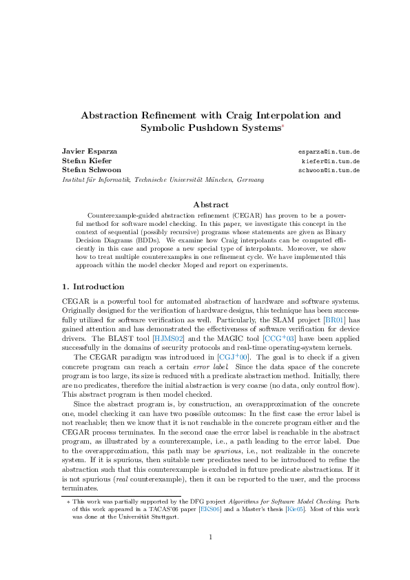 (PDF) Abstraction Refinement with Craig Interpolation and Symbolic Pushdown Systems