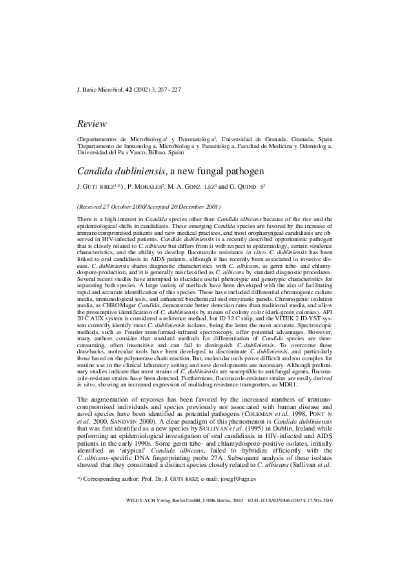 (PDF) Candida dubliniensis, a new fungal pathogen