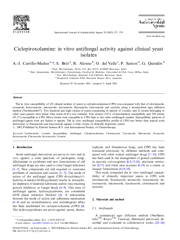 (PDF) Ciclopiroxolamine: in vitro antifungal activity against clinical ...